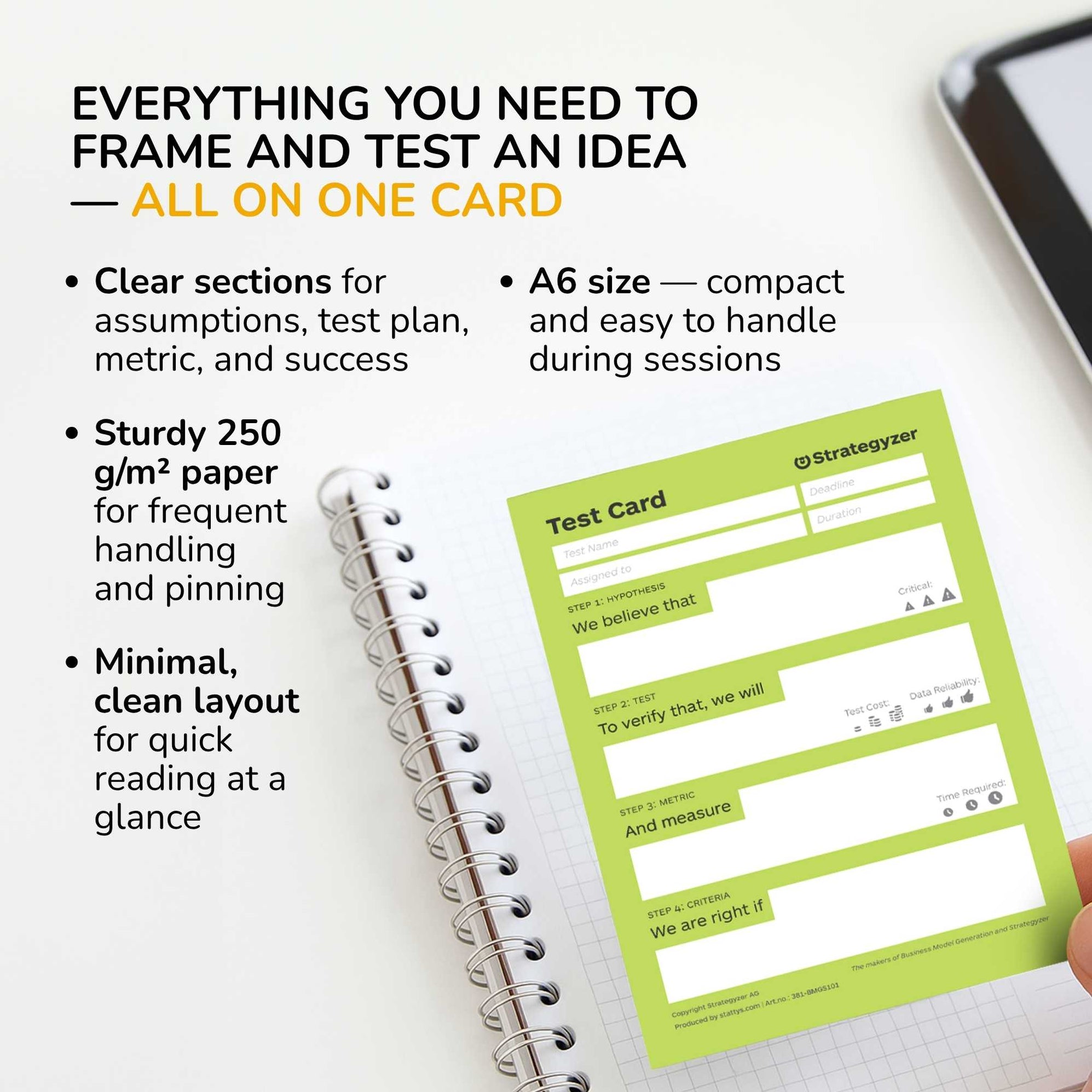 Business Model Test Card for fast, clear idea validation — Stattys